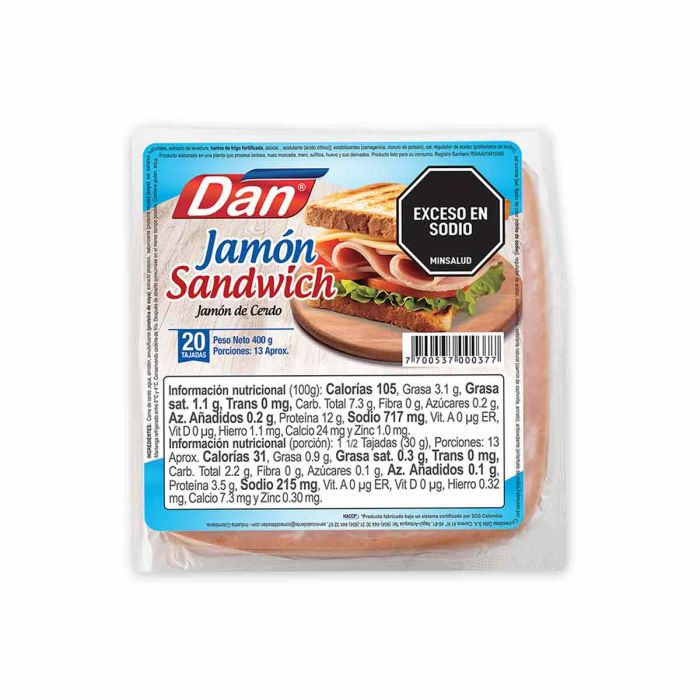 Jamón De Cerdo Dan Tipo Sándwich Tajado x 400gr - La Vaquita
