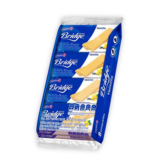 Galletas Bridge Wafer Vainilla x 30gr x 8 Paquetes - La Vaquita
