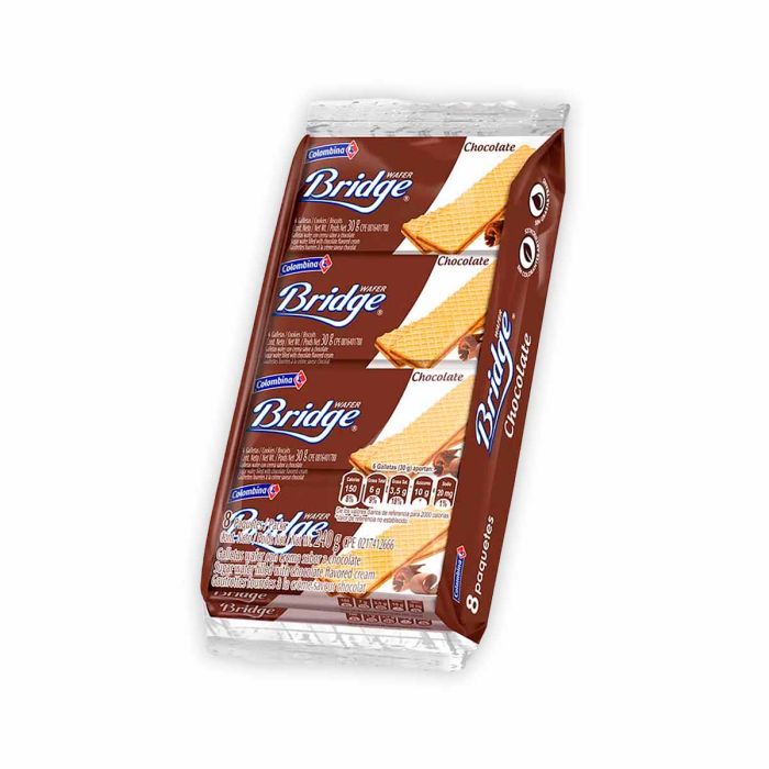 Galletas Bridge Wafer Chocolate x 30gr x 8 Paquetes - La Vaquita