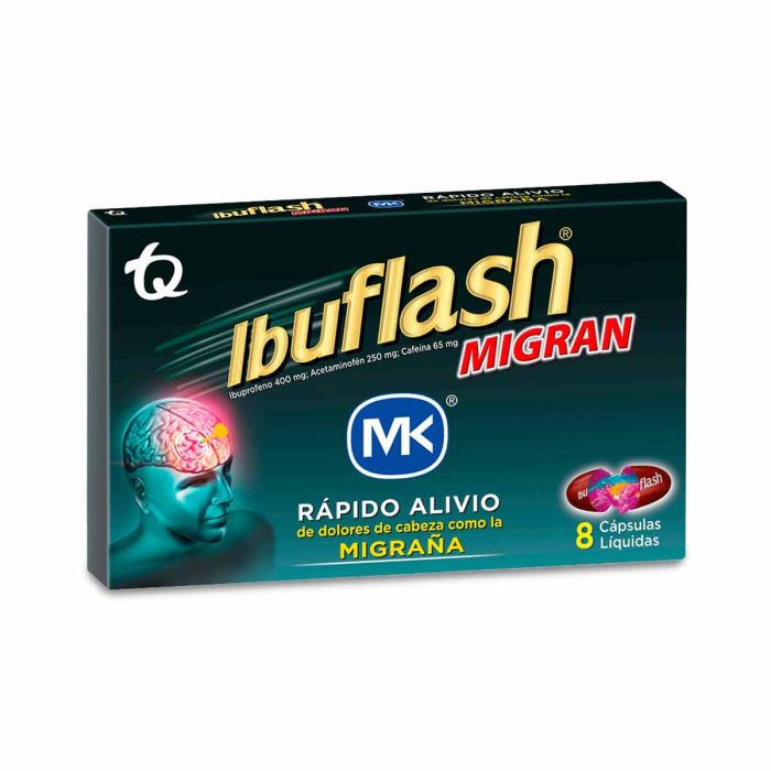 Analgésico Ibuflash Migran Mk Rápido Alivio x 8 Cápsulas Líquidas - La ...