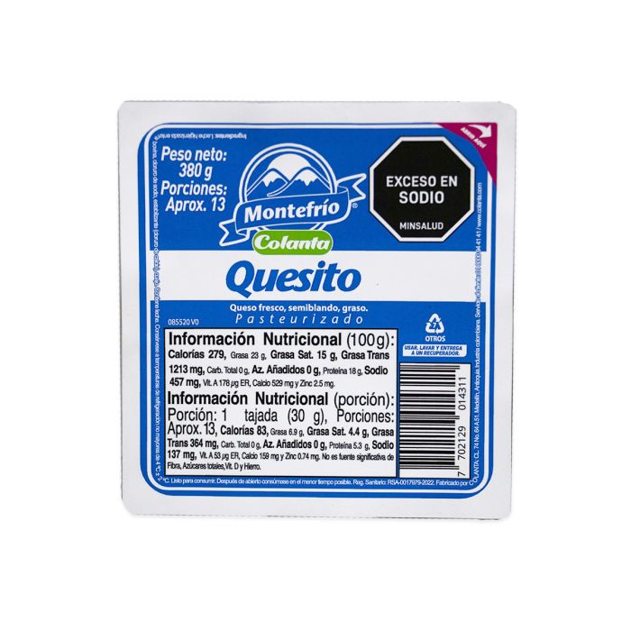 Quesito Montefrío Colanta Al Vacío X 380gr - La Vaquita