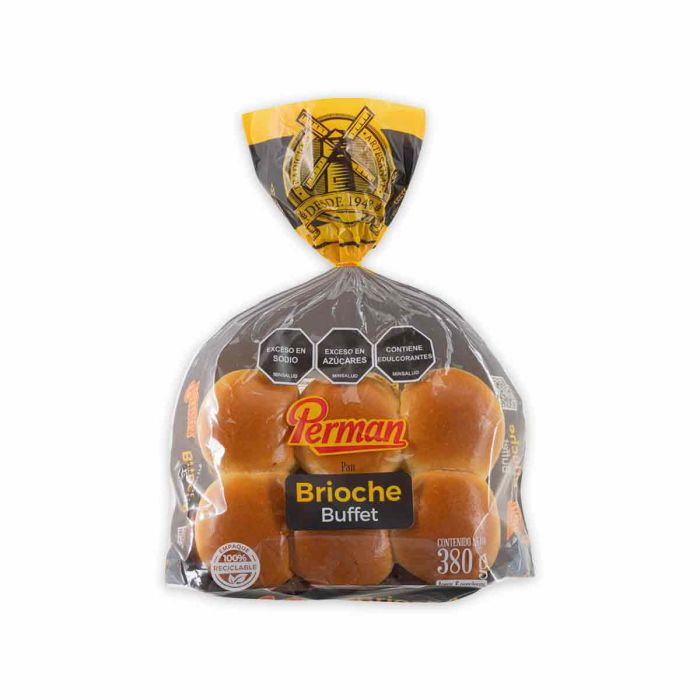 Pan Buffet Brioche Perman Con Fibra x 380gr x 12 Unidades - La Vaquita
