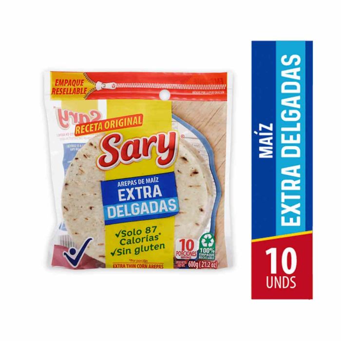 Arepas De Maíz Blanco Extradelgadas Sary Sin Gluten x 600gr x 10 ...